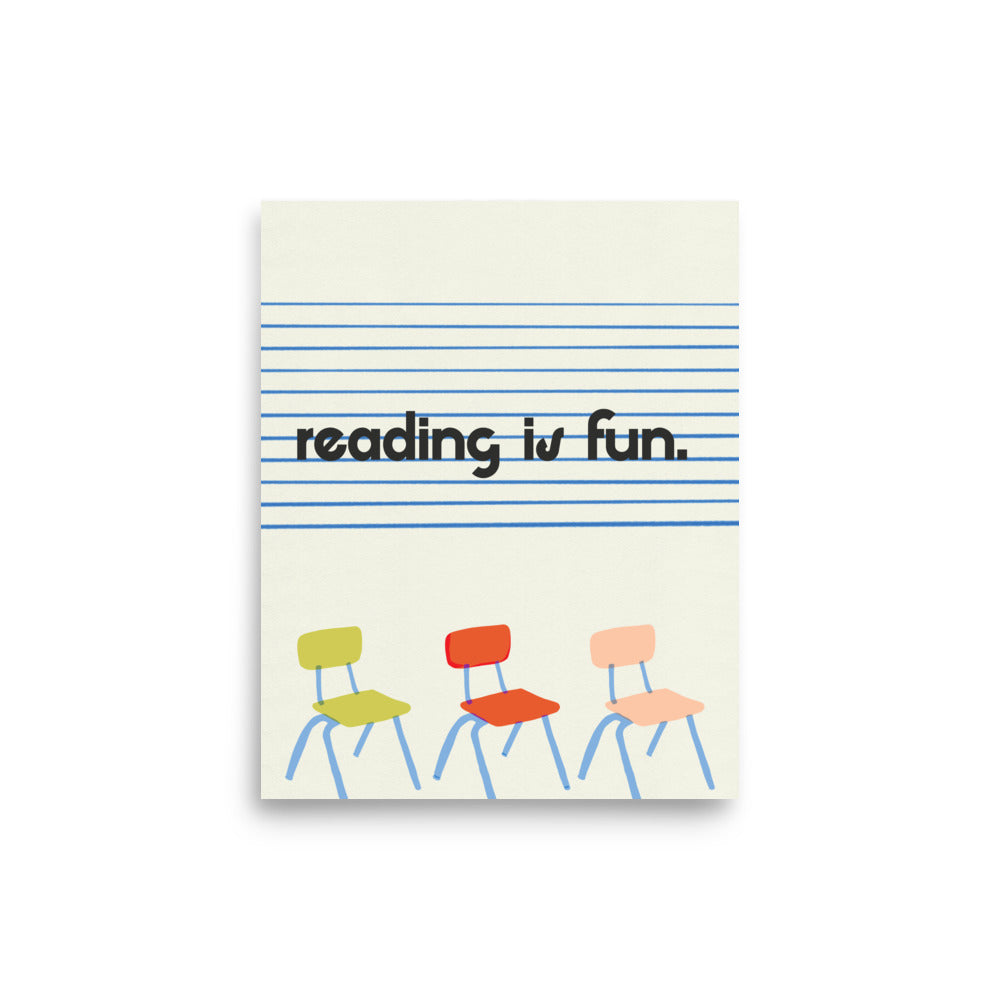 Reading is Fun Poster – Vintage School Chairs & Notebook Lines – Room 1021