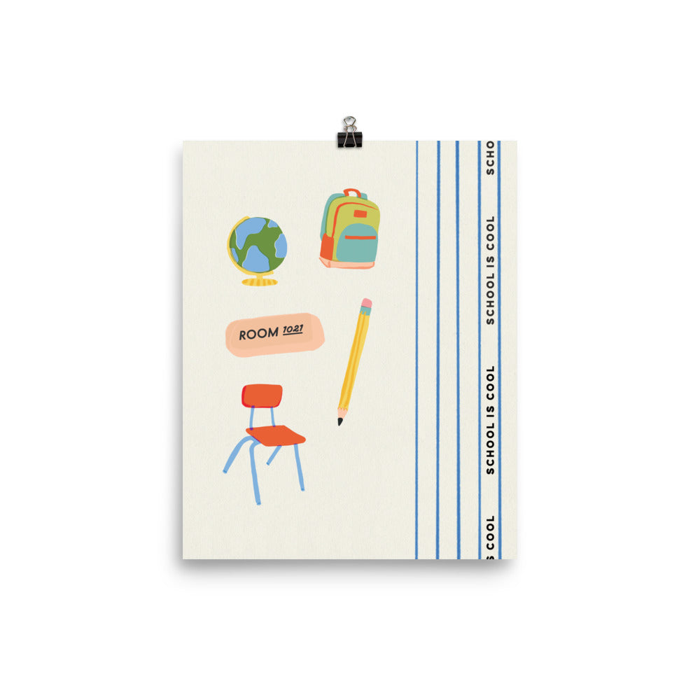 School is Cool Poster – Cute Teacher Gift with School Supplies Design ...